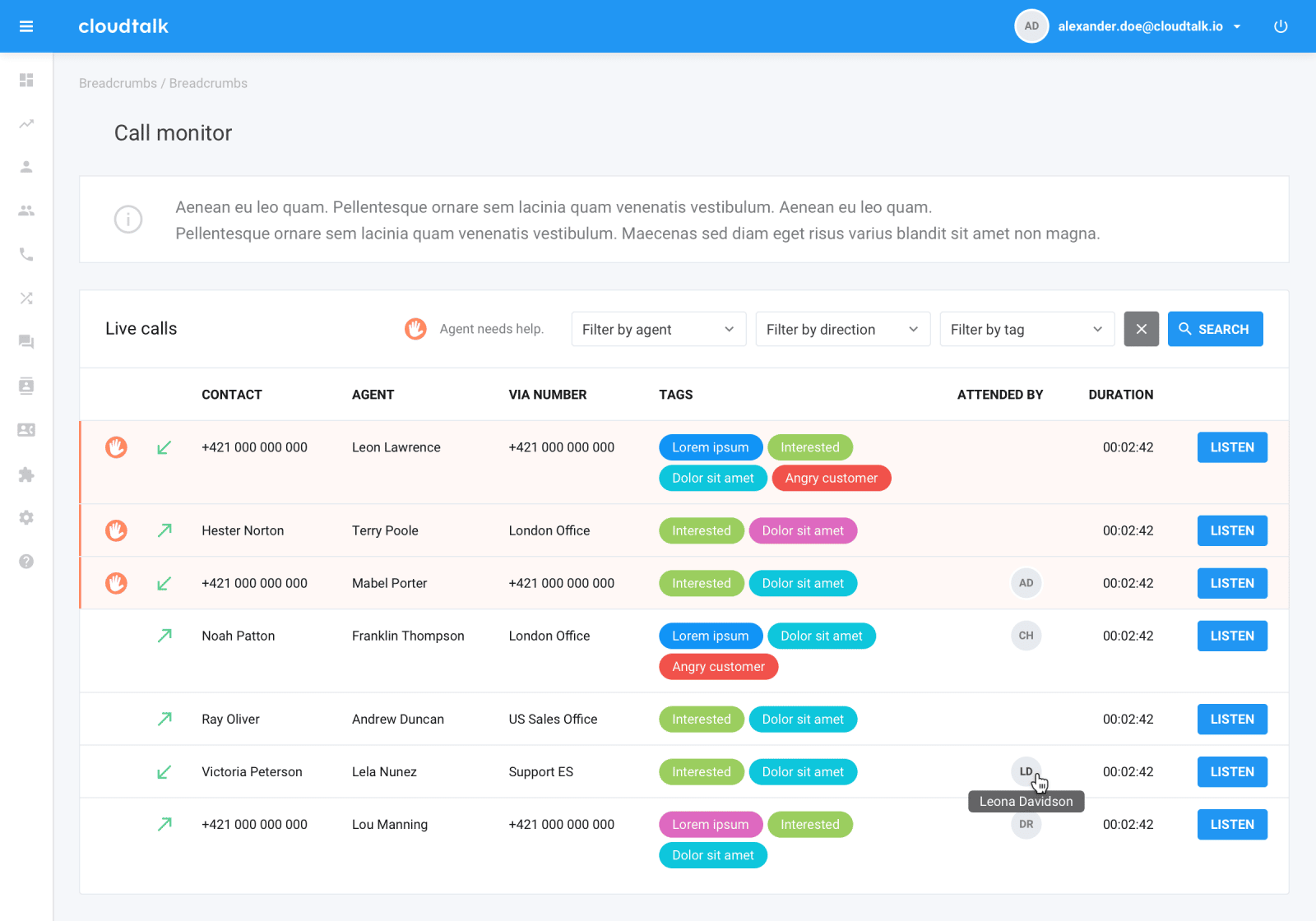 Call Monitoring - CloudTalk