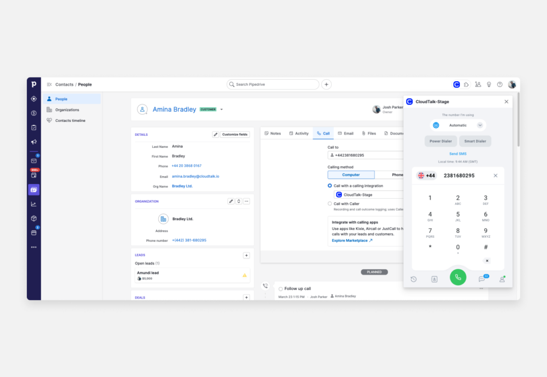 Pipedrive Integration: Phone Number for Calls, SMS&more - CloudTalk